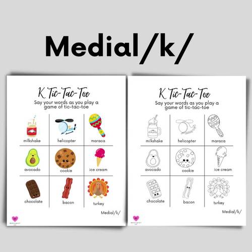 K Sound Articulation Tic-Tac-Toe for Speech Therapy by BilingualSLP LLC