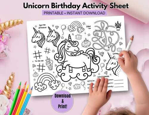 Unicorn Activity Sheet, Unicorn Craft, Unicorn Coloring Page | TPT