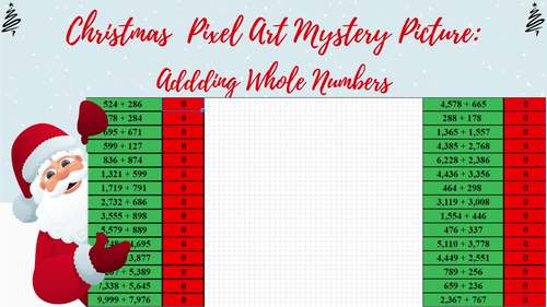 Christmas: Pixel Art Mystery Pic-4th Grade Math-Adding Whole Numbers