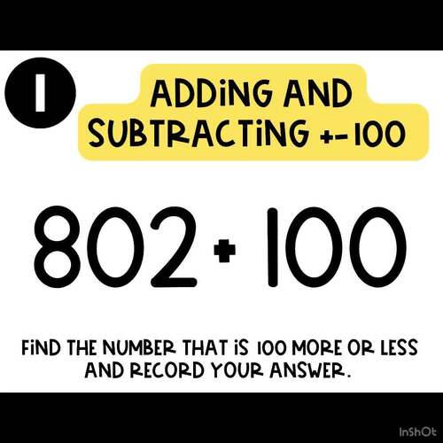2nd Grade Mental Math Task Cards | 100 More & 100 Less within 1,000