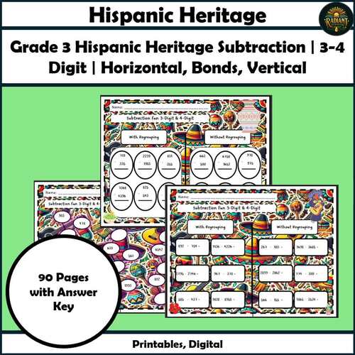 Grade 3 Hispanic Heritage Subtraction Math 3 4 Digit Regroup No Regroup ...