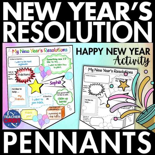 Happy New Years Banner Pennant Resolutions Goals January Bulletin Board ...