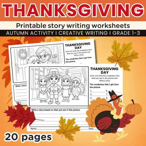 Thanksgiving Day Story Writing Prompt Worksheets, Writing & Vocabulary ...