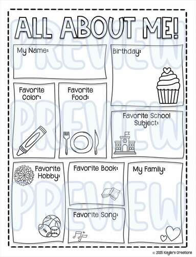 All About Me | Back to School Activity by Kaylie's Creations | TPT