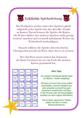 Sommer Deutsch DAF German - Bildkarten, Spiele, Sprechen + Schreiben ...