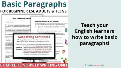 Adult ESL Curriculum Paragraph Writing Worksheets for Beginner ESL with ...