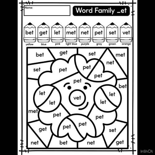 Kindergarten CVC Short Vowel Word Families Worksheets | Word Sort