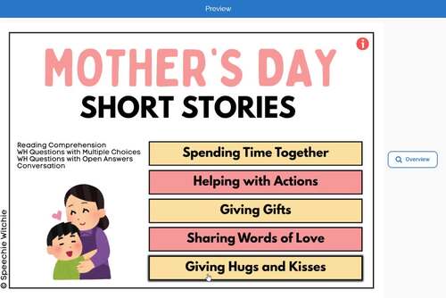 Mother's Day Stories for Reading Comprehension Speech Therapy Boom Cards
