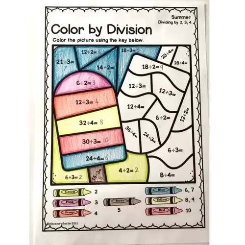 Summer Color by Division Worksheets by Terrific Teaching Tactics