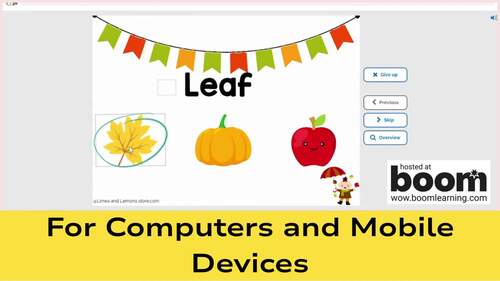Fall Vocabulary Matching Kindergarten & 1st Grade Digital Boom Cards