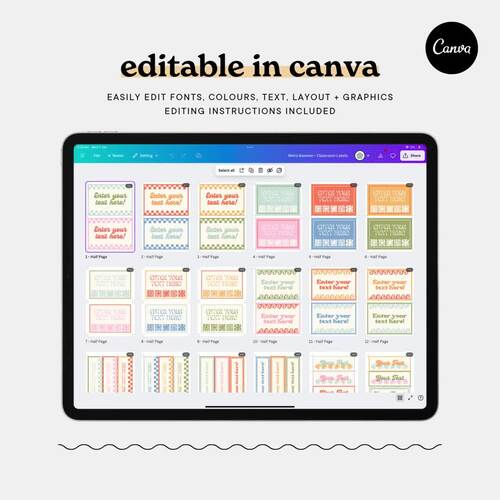 Retro summer Classroom Labels + Signs - Editable Canva Templates