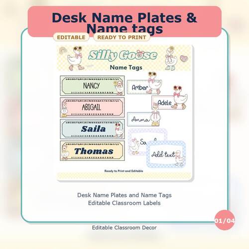 Silly Goose Name Tags & Cubby Labels | Pastel Decor by BABYDELL ART
