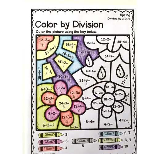 Spring Color by Division Worksheets | Spring Fast Finishers | TPT