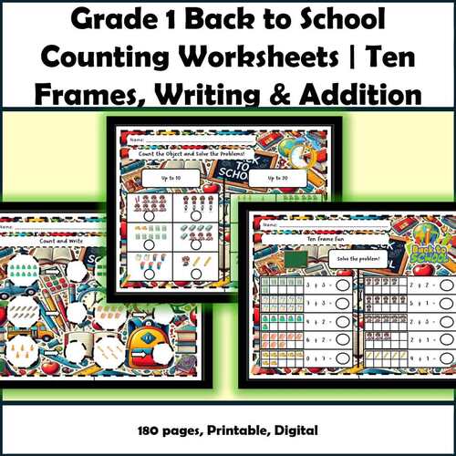 Grade 1 Back to School Math Addition Counting Ten Frame Within 20