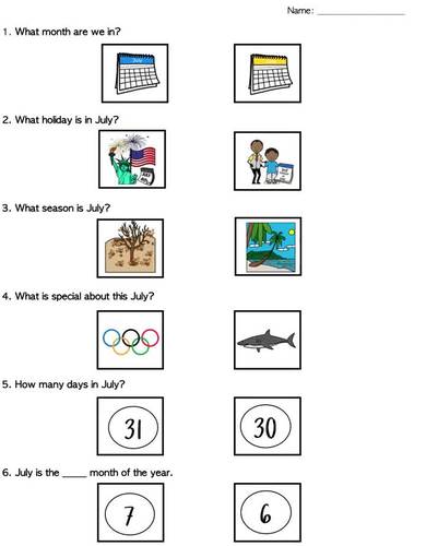 July Reading Comprehension Special Education by allabout SPED | TpT