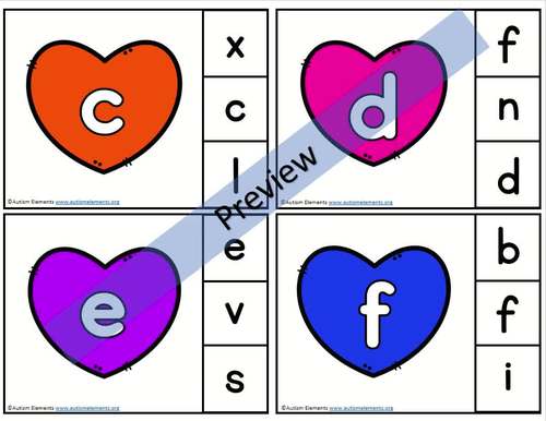 Matching Heart Letters Task Cards- Valentine's Day- Autism & SPED Resources