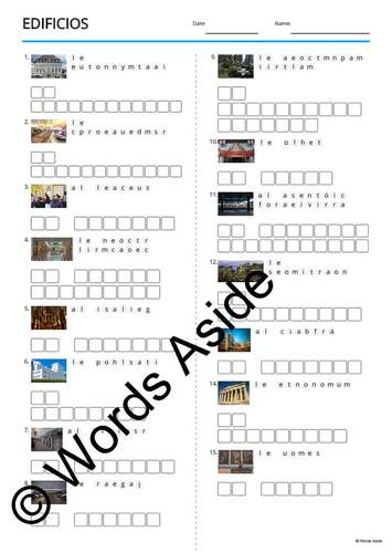 Spanish Vocabulary Writing Spelling Worksheets Cards Crossword Anagram ...
