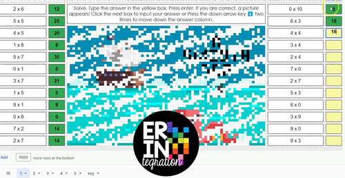 Pixel Art Math Multiplication and Division Review Pirates on Google Sheets