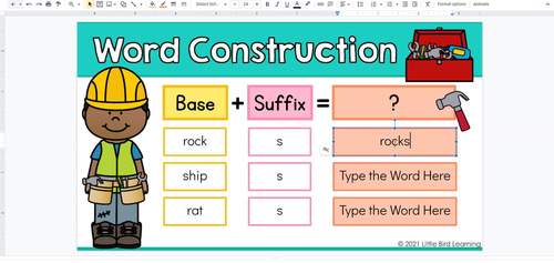 Suffixes -s and -es - Digital Word Construction | Google Slides | TPT