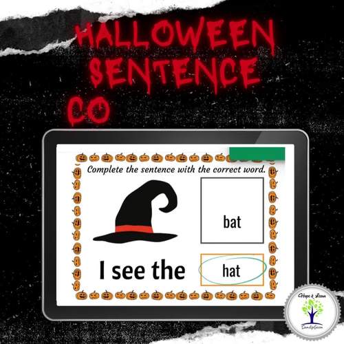 Halloween Theme Sentences Completion | Reading Sentences | Boom Cards