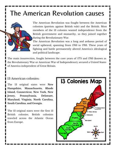 The American Revolution causes by Kathy Diaz | TPT
