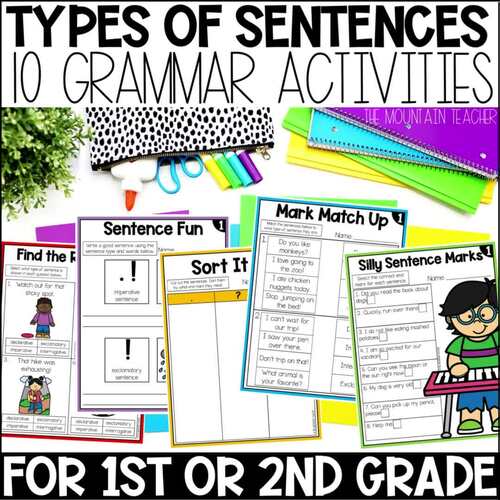 Four Types of Sentences Activities, Grammar Worksheets and Noun Anchor ...