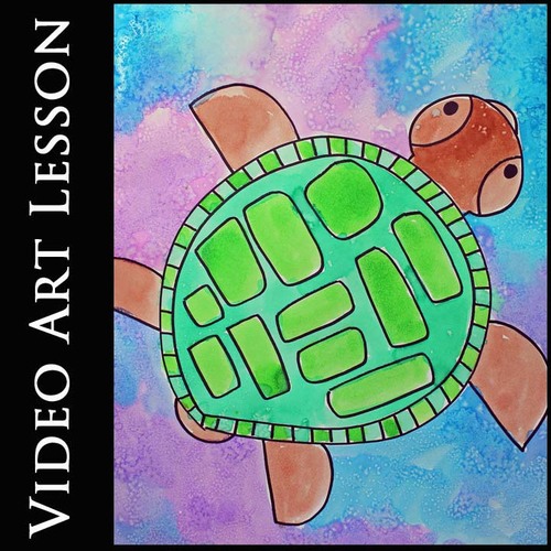 Easy SUMMER Art Tutorial Directed Draw & Paint a SEA TURTLE in the Ocean