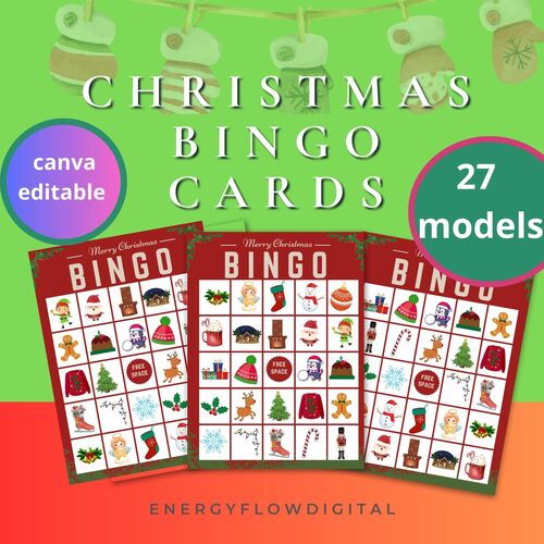 Christmas Bingo Game Printable, 25 Card Pack, Classroom Holiday Activity