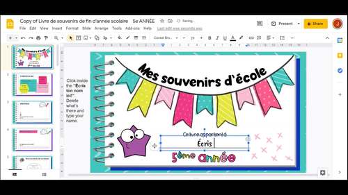 French Digital Memory Book End-of-Year Activity Google Slides Memories ...
