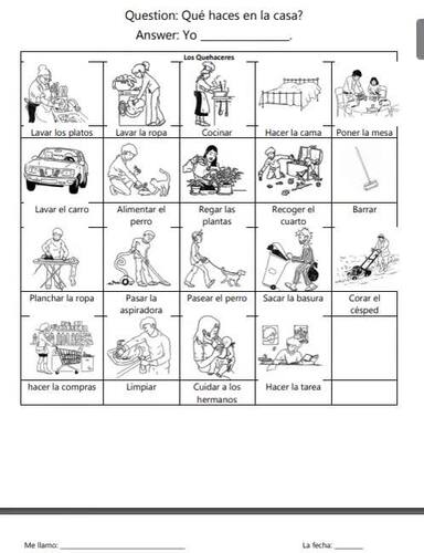 Los Quehaceres - Spanish Chores *Complete Lesson* w/Speaking & Worksheets