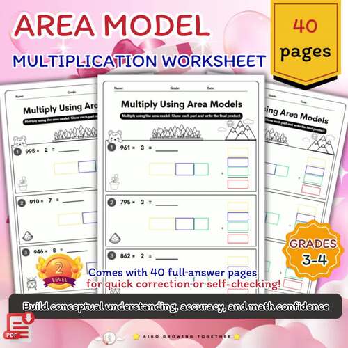 Area Model Multiplication | 3-Digit × 1-Digit (Level 2) Color-Guided ...