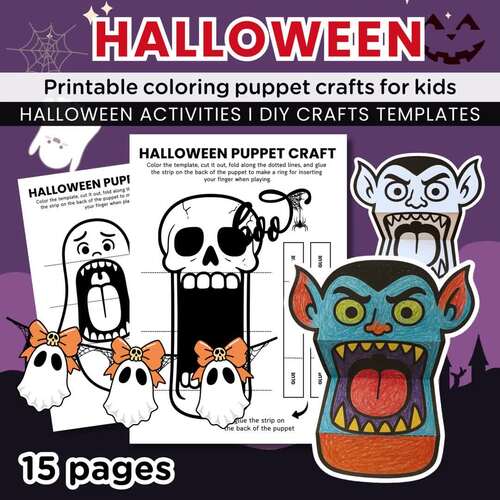 Halloween Puppet Crafts, DIY Coloring Templates, Fun Spooky Puppet ...