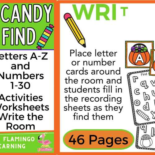 Halloween Candy Bucket Write the Room Letters and Numbers Seek and Find ...