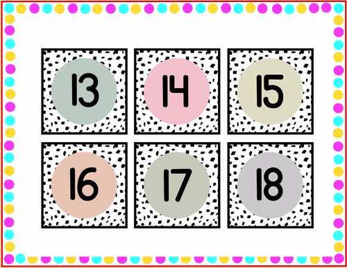 Printable Boho Spotty Number Labels, Classroom Calendar Number, Numbers