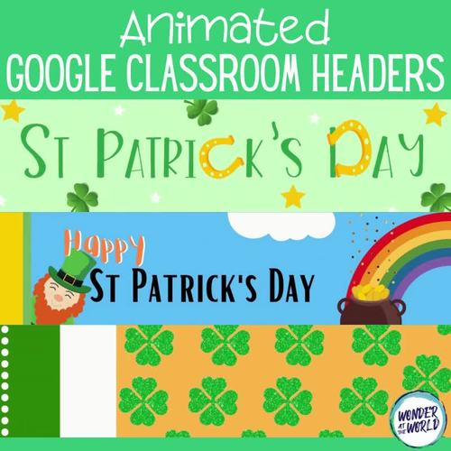 St Patrick's Day Google Classroom animated headers banners | TpT