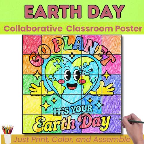 Earth Day Bulletin Board Collaborative Poster & Coloring Activity