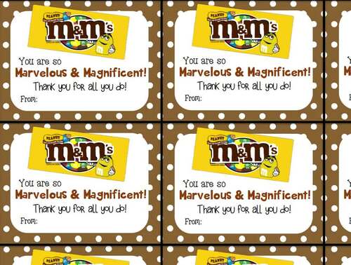 Peanut M&M's Chocolate Teacher (Staff) Appreciation Treat Tag | TPT
