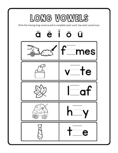 Long Vowels, Vowel Worksheets, Vowel Sounds, Missing Vowel | TPT