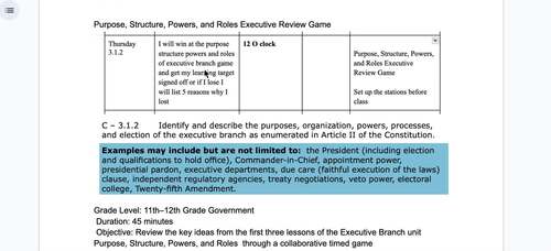 Executive Branch Review Game | Purpose, Structure, Powers & Roles Activity