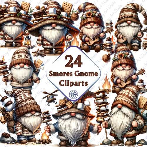Watercolor Smores Gnome Clipart Bundle PNG, Camping Treats, Fall Gnomes