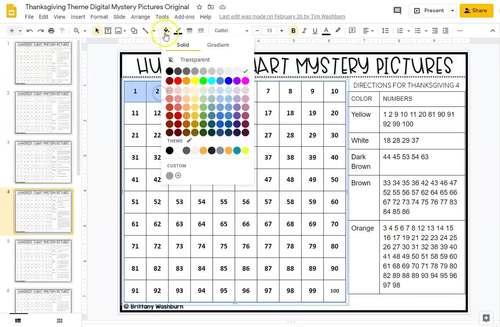 Thanksgiving Pixel Art Mystery Pictures in Digital Hundreds Charts