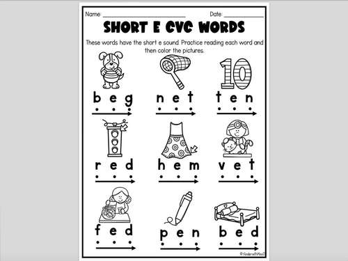 Short E CVC Worksheets by xoMissO | TPT