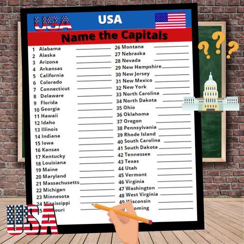 USA Activity State Capitals Trivia Games July 4 Veterans Memorial Day