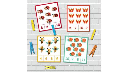 Insects and Bugs Clip and Count Cards 1-20, Toddler Counting Activity.