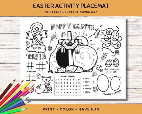 Religious Easter Activity Placemat, Sunday School Word Search, Church ...