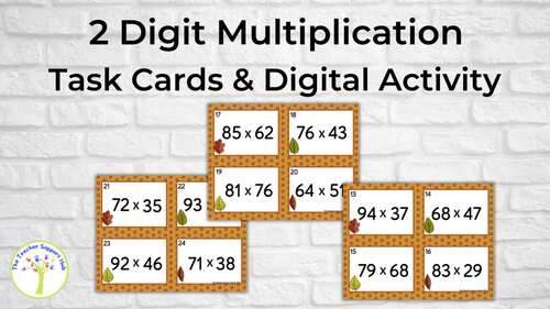 Math 2 Digit Multiplication Write the Room Task Cards Print & Digital ...