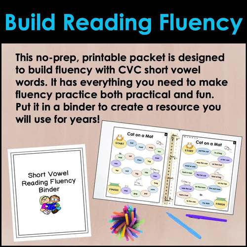 CVC Short Vowel Reading Fluency Words Phrases Sentences & Passages