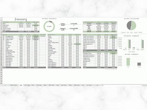 Monthly and Annual Budget Excel Spreadsheet Template - Green by Mom ...