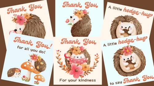 Fall Hedgehog Thank You gift tag, bookmark, printable sticker, card