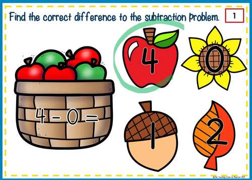 Fall Subtraction Facts 0-10 BOOM & Task Cards Digital Resource | TPT